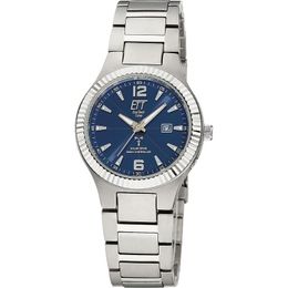 ETT Funkuhr »Everest Lady« Armbanduhr, Solar, Damenuhr, analog, automatischer Kalender, Tag titansilberfarben-blau Elegante Damenarmbanduhr