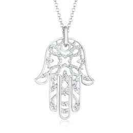 Elli Premium Collierkettchen »Hamsa Hand der Fatima 925 Silber, mit Kristallen von Swarovski « Silber 70 Elegante Symbol Halskette für Frauen