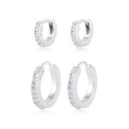 Elli Paar Creolen »Creolen 2er Set 925 Silber, mit Kristallen von Swarovski « Silber onesize Elegante Ohrringe aus 925er Sterling Silber