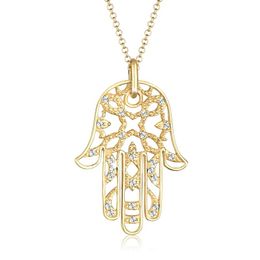 Elli Premium Collierkettchen »Hamsa Hand der Fatima 925 Silber, mit Kristallen von Swarovski « Gold 70 Elegante Symbol Halskette für Frauen