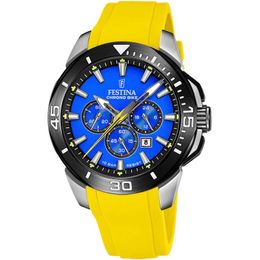 Festina Chronograph »Chrono Bike« Armbanduhr, Quarzuhr, Herrenuhr, Stoppfunktion, bis 10 bar wasserdicht gelb-blau Sportiver Herrenchronograph