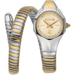 JUST cavalli time Quarzuhr »Fiore« Armbanduhr, Damenuhr, Edelstahlarmband, analog, Kristallsteine silbergoldfarben-champagnerfarben Exquisite...