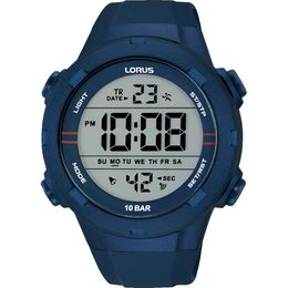 Lorus Chronograph Quarz, Armbanduhr, Herrenuhr, Silikonarmband, digital, Datum, Stoppfunktion blau Sportiver Chronograph für Herren