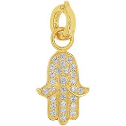 Amor Charm-Einhänger »Fatima ́s Hand, 2038472« mit Zirkonia (synth.) gelbgoldfarben-kristallweiß + kristallweiß Hübscher Anhänger mit Motiv "Hamsa...