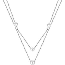 Firetti Kette mit Anhänger »Schmuck Geschenk Edelstahl Halsschmuck Halskette Layer doppelreihig« mit Perle (synth.) edelstahlfarben-weiß Filigrane,...