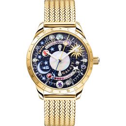 Thomas Sabo Quarzuhr »COSMIC AMULET« Armbanduhr, Damenuhr, Zirkonia, Herz, Mond, Sterne, Edelstahlarmband goldfarben Extravagante Armbanduhr für Damen