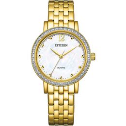Citizen Quarzuhr Armbanduhr, Damenuhr, Edelstahlarmband, analog goldfarben Elegante Damenarmbanduhr