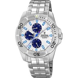 Festina Herren Multifunktionsuhr Armbanduhr, Quarzuhr, Herrenuhr, Edelstahlarmband,bis 10bar wasserd. silber