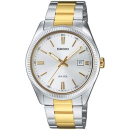 CASIO TIMELESS COLLECTION Quarzuhr Armbanduhr, Herrenuhr, Damenuhr, Datum, Edelstahlarmband, Neo-Display silberfarben-goldfarben Elegante...