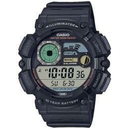 CASIO TIMELESS COLLECTION Chronograph Quarzuhr, Armbanduhr, Herrenuhr, Digitaluhr, Resinarmband, Mondphase schwarz-grau Markanter Herrenchronograph
