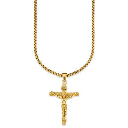 Bruno Banani Kette mit Anhänger »Schmuck Geschenk Halskette Kreuz Gravur INRI Venezianerkette« gelbgoldfarben Maskulines Accessoire im modernen Look