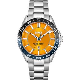 BOSS Quarzuhr »RUNNER 3H« Armbanduhr, Herrenuhr, Edelstahlarmband, analog, Tag silberfarben-orange Topaktuelle Herrenarmbanduhr