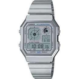 CASIO VINTAGE Chronograph Quarzuhr, Armbanduhr, Damenuhr, Herrenuhr, Edelstahlarmband, digital edelstahlfarben-grau Trendiger Chronograph