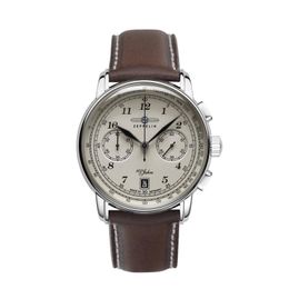 Zeppelin Chronograph »100 Jahre« Quarzuhr, Armbanduhr, Herrenuhr, Made in Germany, Lederarmband braun Klassischer Herrenchronograph