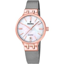 Festina Quarzuhr &raquo;Mademoiselle&laquo; Armbanduhr, Damenuhr, Edelstahlarmband, analog, Datum silberfarben,perlmuttfarben Stilsichere Damenarmbanduhr