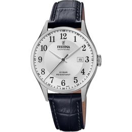 Festina Quarzuhr &raquo;Swiss Made Collection&laquo; Armbanduhr, Herrenuhr, Damenuhr, Datum, Lederarmband, Saphirglas schwarz Schlichte Uhr f&uuml;r Sie & Ihn