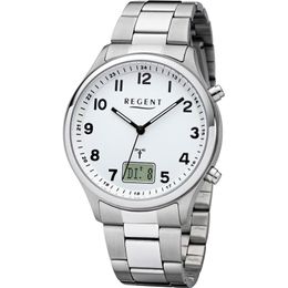 Regent Uhren REGENT Funkuhr Quarzuhr, Armbanduhr, Herrenuhr, Damenuhr, Datum, Edelstahlarmband edelstahlfarben-wei&szlig; Klassische Funkarmbanduhr