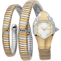 JUST cavalli time Quarzuhr »Serpente doppio« Damenuhr, Armbanduhr, Edelstahlarmband silbergoldfarben Verführerische Damenarmbanduhr