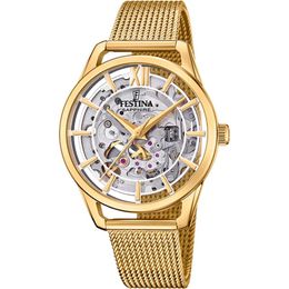 Festina Automatikuhr &raquo;Automatik&laquo; Armbanduhr, Damenuhr, mechanische Uhr, Edelstahlarmband goldfarben Elegante Damenautomatikuhr