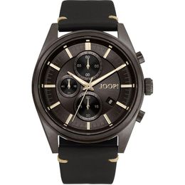 JOOP! Chronograph Armbanduhr, Quarzuhr, Herrenuhr, Stoppfunktion, Lederarmband schwarz Exquisiter Herrenchronograph