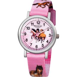 Regent Uhren REGENT Quarzuhr Armbanduhr, Kinderuhr, Lernuhr, M&auml;dchen, Schulanfang, Geschenkidee rosa-silberfarben Trendige Kinderarmbanduhr f&uuml;r M&auml;dchen