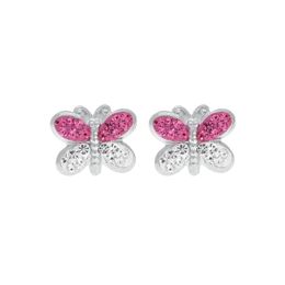 Firetti Paar Ohrstecker »Schmuck Geschenk Silber 925 Ohrschmuck Schmetterling« mit Kristallstein silberfarben-rosa + weiß-rosa Süßer Ohrschmuck für...