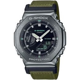 Casio G-SHOCK Chronograph Quarzuhr, Armbanduhr, Herrenuhr, digital, bis 20bar wasserd.Textilarmband khaki-silberfarben Ansprechender Chronograph...
