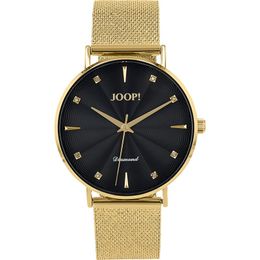 JOOP! Quarzuhr Armbanduhr, Damenuhr, Edelstahlarmband, analog, Diamant goldfarben 0 Stilvolle Damenarmbanduhr