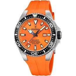 Festina Taucheruhr »Diver Collection« Armbanduhr, Quarzuhr, Herrenuhr, bis 20bar wasserdicht, Silikonarmband orange 0 Ansprechende Taucheruhr für...
