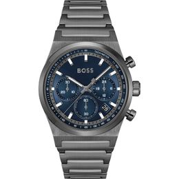 BOSS Chronograph &raquo;CANDOR CHRONO&laquo; Quarzuhr, Armbanduhr, Herrenuhr, Edelstahlarmband, analog, Tag grau-dunkelblau Zeitloser Herrenchronograph