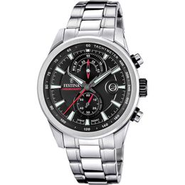 Festina Chronograph »Timeless Chronograph« Quarzuhr, Armbanduhr, Herrenuhr, Edelstahlarmband, analog, Tag silberfarben-schwarz Trendgerechter...