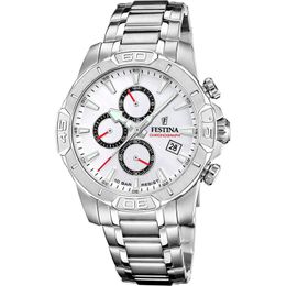 Festina Chronograph &raquo;Timeless Chronograph&laquo; Quarzuhr, Armbanduhr, Herrenuhr, Edelstahlarmband, analog, Tag silberfarben-silberfarben Markanter...