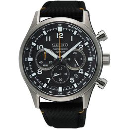 Seiko Chronograph Quarzuhr, Armbanduhr, Herrenuhr, Nylonarmband, Datum, Stoppfunktion schwarz Stilvoller Chronograph für Herren