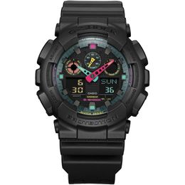 Casio G-SHOCK Chronograph Quarzuhr, Armbanduhr, Herrenuhr, digital, bis 20 bar wasserd.Resinarmband schwarz-bunt Markanter Herrenchronograph