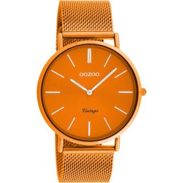 Oozoo Quarzuhr Armbanduhr, Damenuhr, Herrenuhr, Edelstahlarmband neonorange Zeitgemäße Armbanduhr