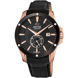 Jaguar Quarzuhr »Acamar« Armbanduhr, Herrenuhr, Saphirglas, Swiss Made, Lederarmband schwarz-roségoldfarben Geschmackvolle Armbanduhr für Herren