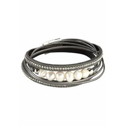Firetti Armband &raquo;zum Wickeln, trendy&laquo; mit Strassstein - mit Wachsperle grau-silberfarben + kristallwei&szlig; 38,5 cm Modisches Wickelarmband