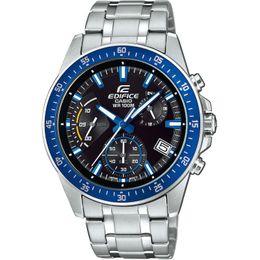 CASIO EDIFICE Chronograph Quarzuhr, Armbanduhr, Herrenuhr, Edelstahlarmband, bis 10bar wasserdicht blau-silberfarben Modische Herrenarmbanduhr