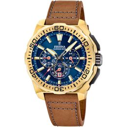 Festina Chronograph »Chrono Bike 2025« Quarzuhr, Armbanduhr, Herrenuhr, Lederarmband, analog, Tag braun-dunkelblau Attraktiver Herrenchronograph