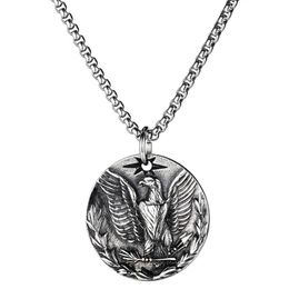Firetti Kette mit Anhänger »Schmuck Geschenk Eagle Coin« mit Zirkonia (synth.) edelstahlfarben-schwarz-vintage Edelstahl Halskette mit coolem...