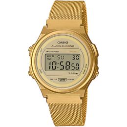 CASIO VINTAGE Chronograph Quarzuhr, Armbanduhr, Damenuhr, Herrenuhr, Digitialuhr, Edelstahlarmband goldfarben-gelbgoldfarben, grau Eleganter...