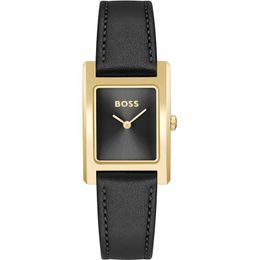 BOSS Quarzuhr »LUCY« Damenuhr, Armbanduhr, analog, Lederarmband schwarz Dezente Damenarmbanduhr