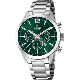 Festina Chronograph »Timeless Chronograph« Quarzuhr, Armbanduhr, Herrenuhr, Edelstahlarmband, Datum, Stoppfunktion silberfarben Edler...