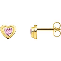 Thomas Sabo Paar Ohrstecker »Herz mit pinkfarbenem Zirkonia, H2271-414-9, H2271-643-9« mit Zirkonia (synth.) gelbgoldfarben-rosa + rosa Paar...