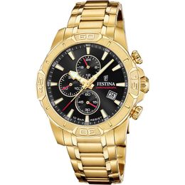 Festina Chronograph »Timeless Chronograph« Quarzuhr, Armbanduhr, Herrenuhr, Edelstahlarmband, analog, Tag goldfarben-schwarz Eleganter...