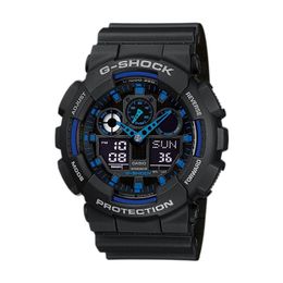 Casio G-SHOCK Chronograph Quarzuhr, Armbanduhr, Herrenuhr, digital, bis 20 bar wasserd.Resinarmband schwarz-dunkelblau Sportiver Herrenchronograph
