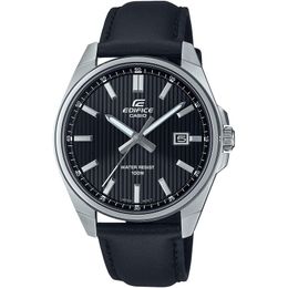 CASIO EDIFICE Quarzuhr Armbanduhr, Herrenuhr, analog, Datum, Lederarmband schwarz-schwarz Elegante Herrenarmbanduhr