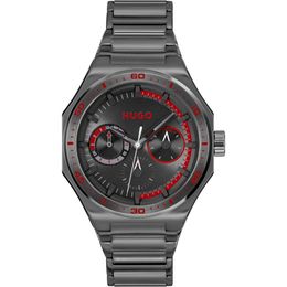 Hugo Multifunktionsuhr »#GRAIL SPORT« Quarzuhr, Armbanduhr, Herrenuhr, Edelstahlarmband, analog grau Stilvolle Herrenmultifunktionsuhr