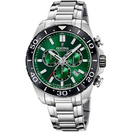 Festina Chronograph »Keramik Kollektion« Armbanduhr, Quarz, Herren, Stoppfunktion, Keramiklünette, Swiss Made silberfarben-grün, schwarz Imposanter...