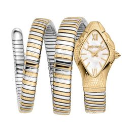 JUST cavalli time Quarzuhr »Cristallo« Armbanduhr, Damenuhr, Edelstahlarmband, analog silberfarben, goldfarben-weiß Elegante Armbanduhr